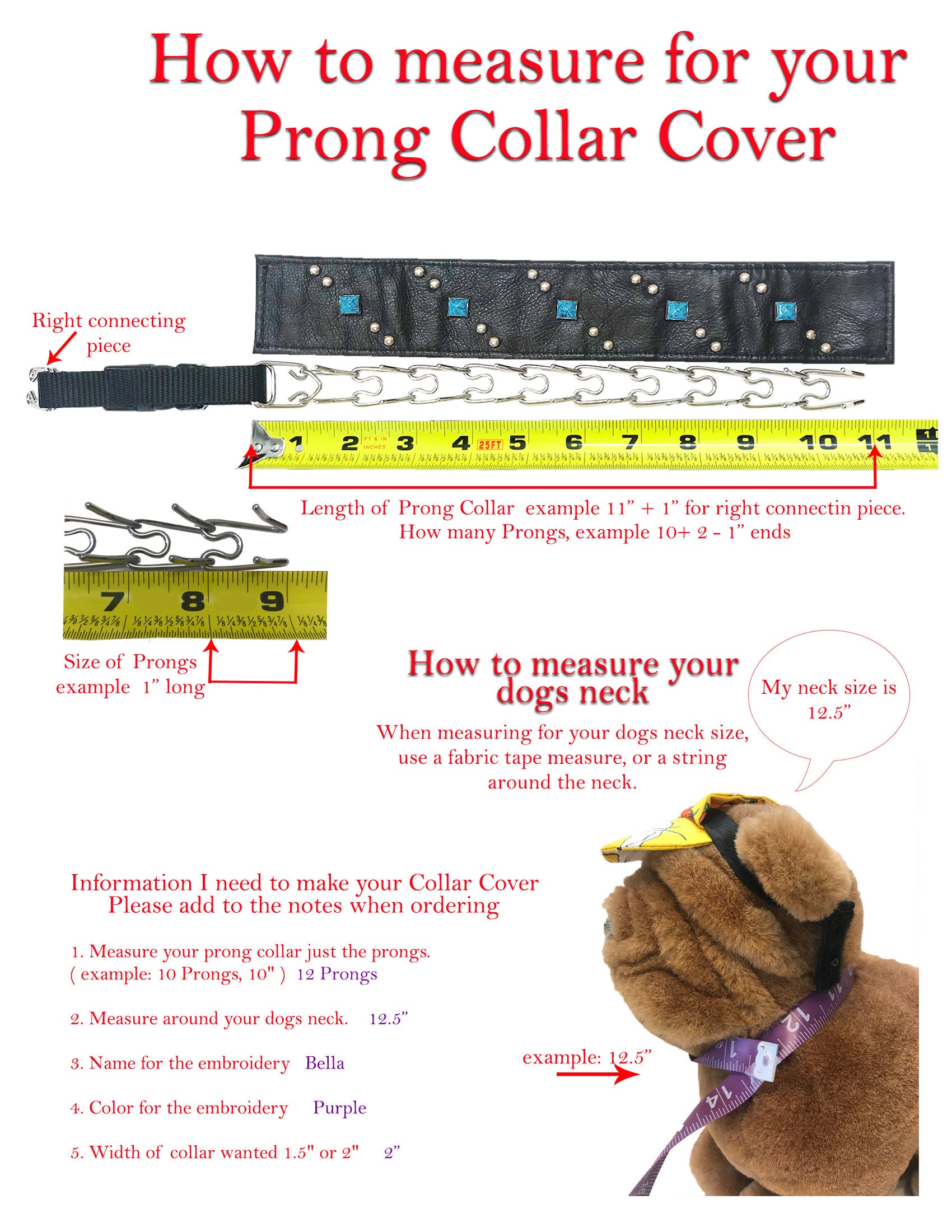 Embroidered Leather Prong Collar Cover - Etsy