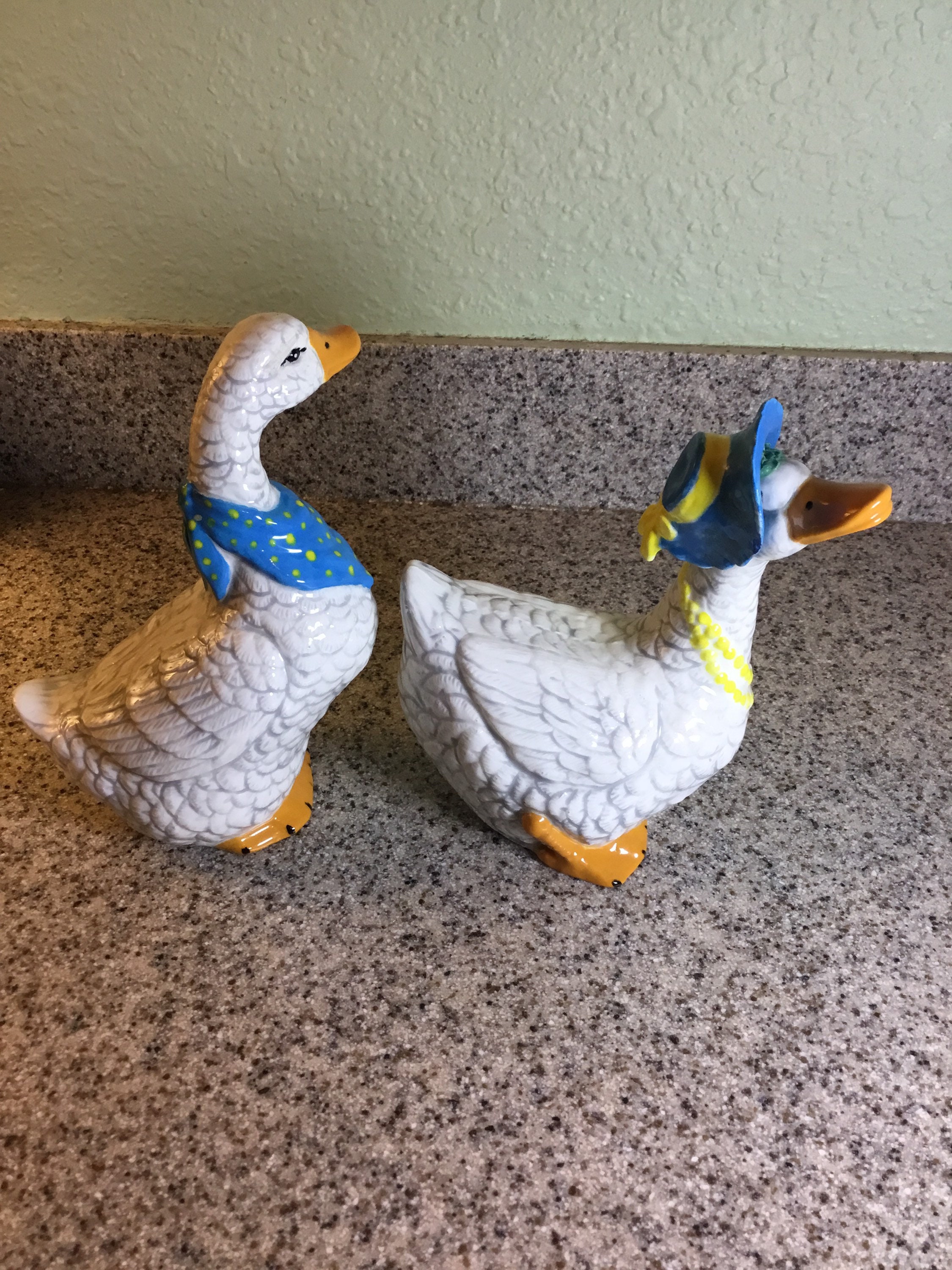 Vintage 90s set of two cemaic duck figurines. Male and Female | Etsy