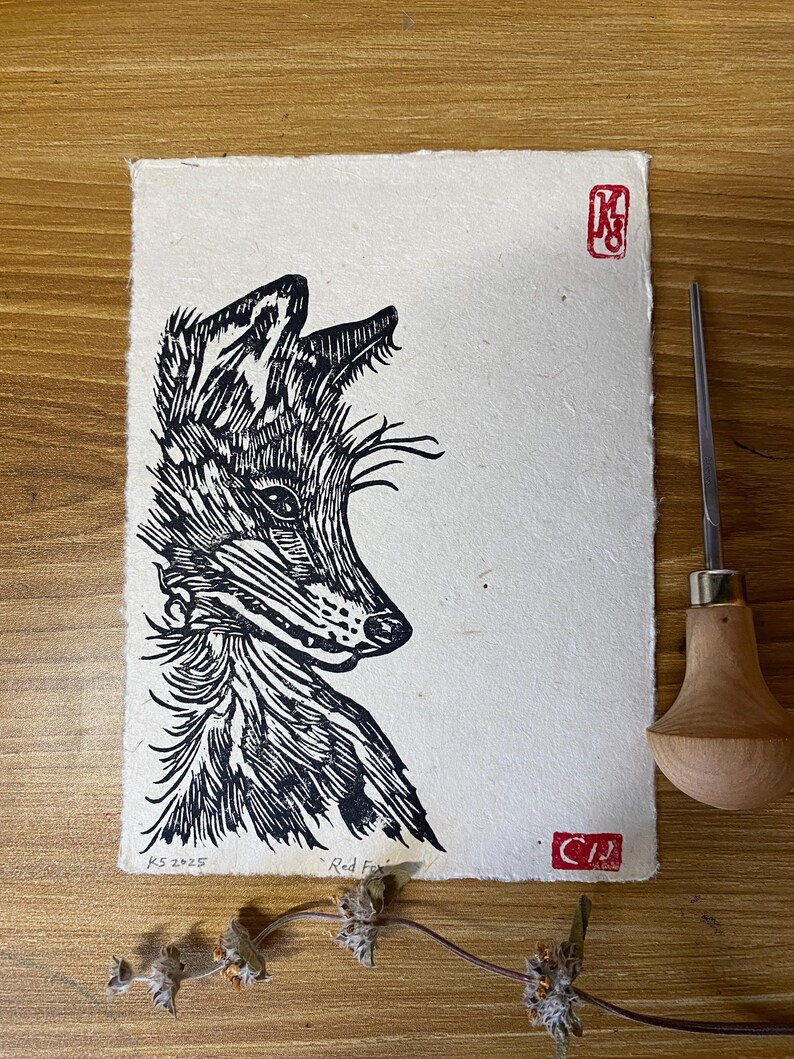 Red Fox Lino Cut Print Wildlife Mammals - Etsy