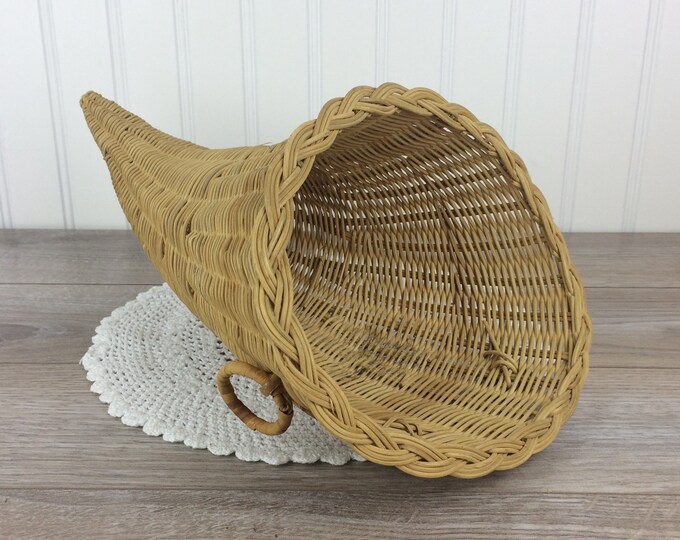 Vintage Wicker Cornucopia, Natural Wicker Basket, Thanksgiving ...