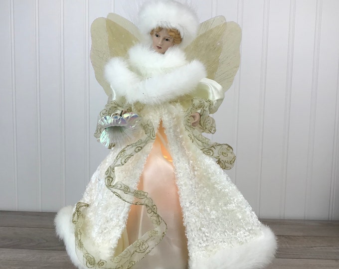 Vintage Fiber Optic Angel Lighted Christmas Tree Topper Tree Top