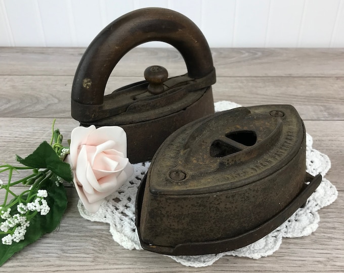 Set of 2 Antique Cast Iron Clothes Iron, Heated on Stove, Heavy SAD ...
