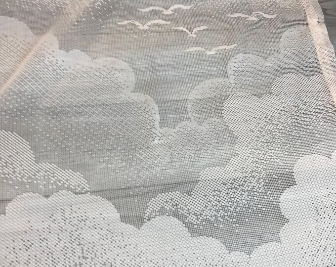 Vintage 80s Peach Lacey Mesh Shower Curtain Bird and Clouds Design ...
