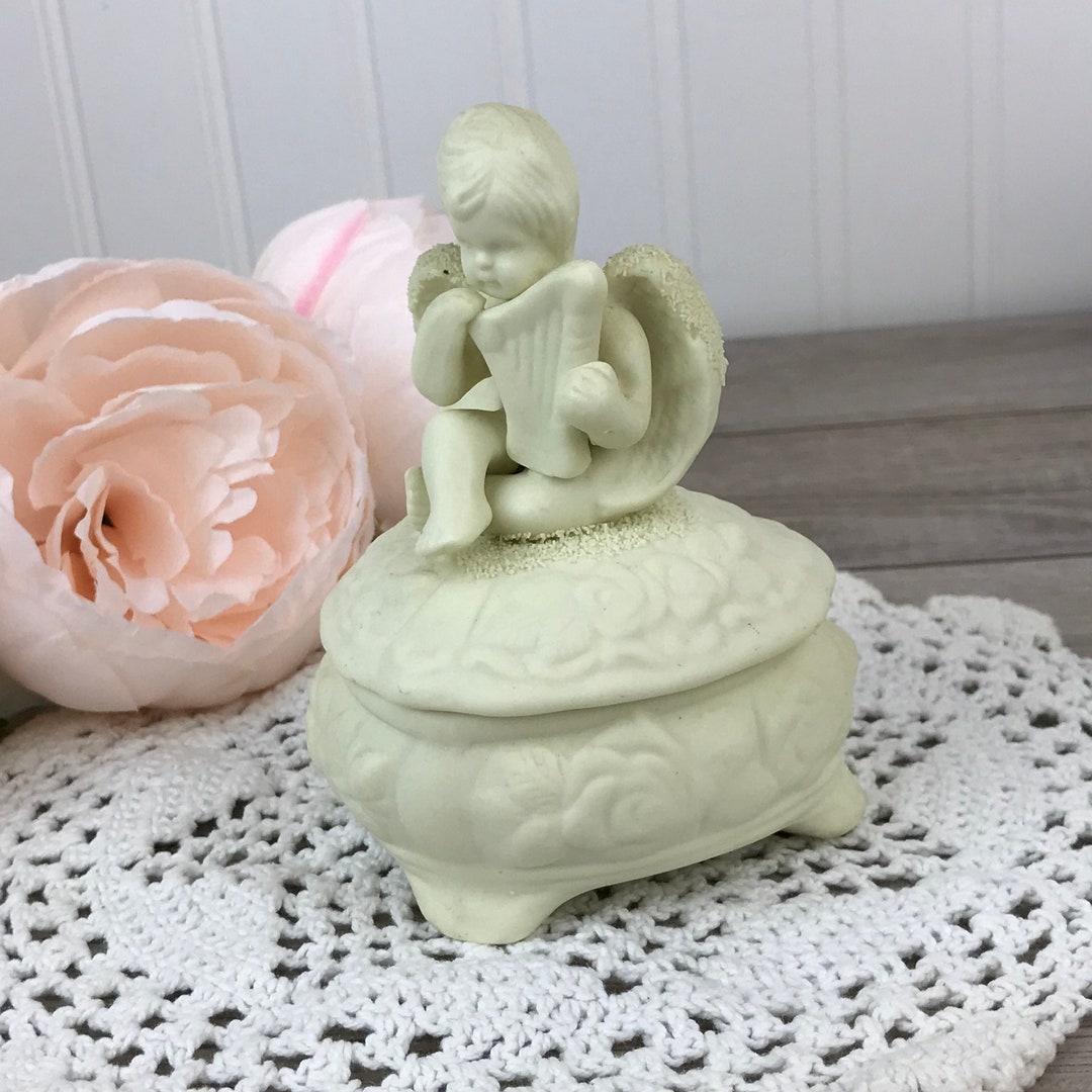 Vintage Snowbabies Figurine Heart Ceramic Trinket Box, 90s Collectible ...
