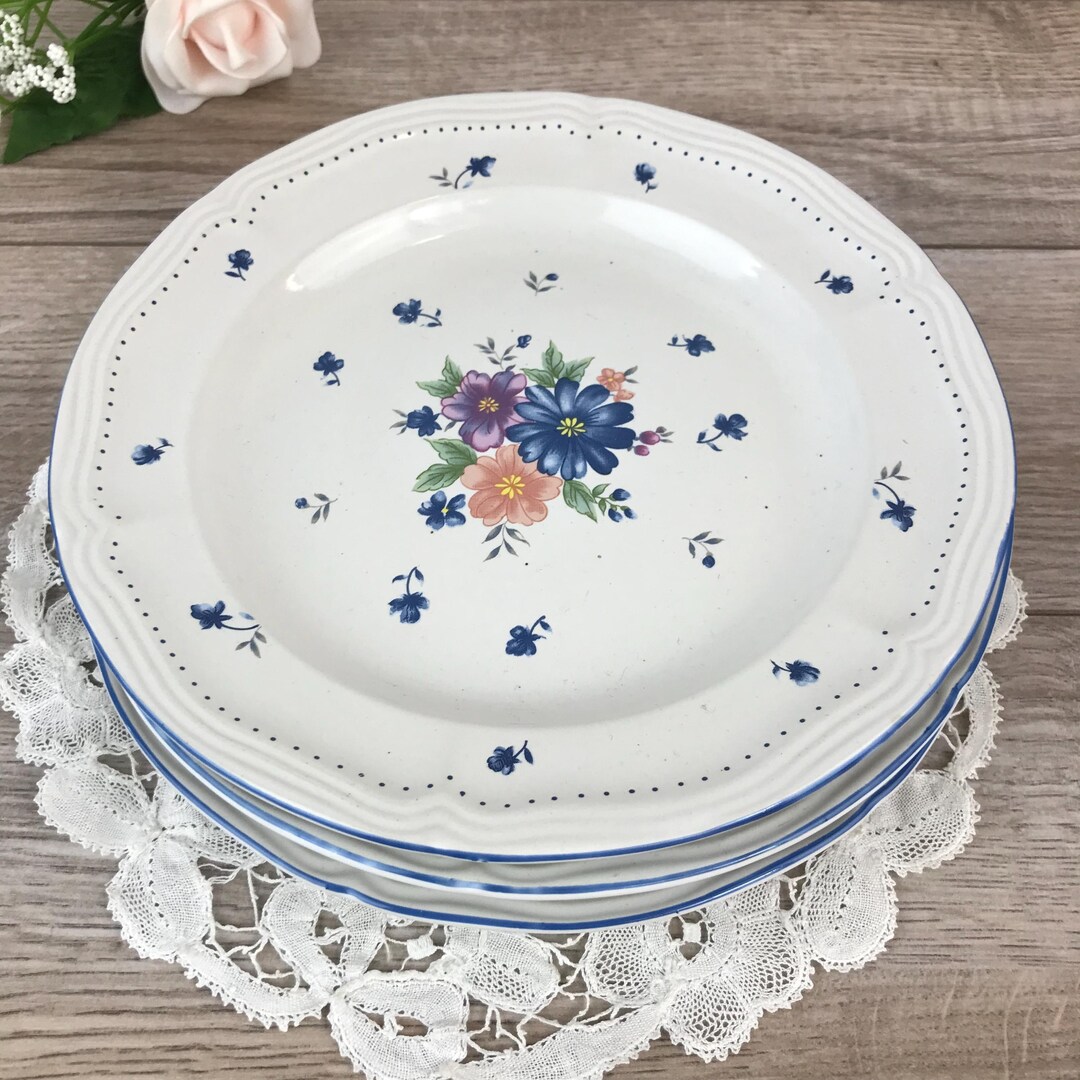 Vintage 80s Stoneware Plates, Set of 3 Salad Plates, Provincial Bouquet ...