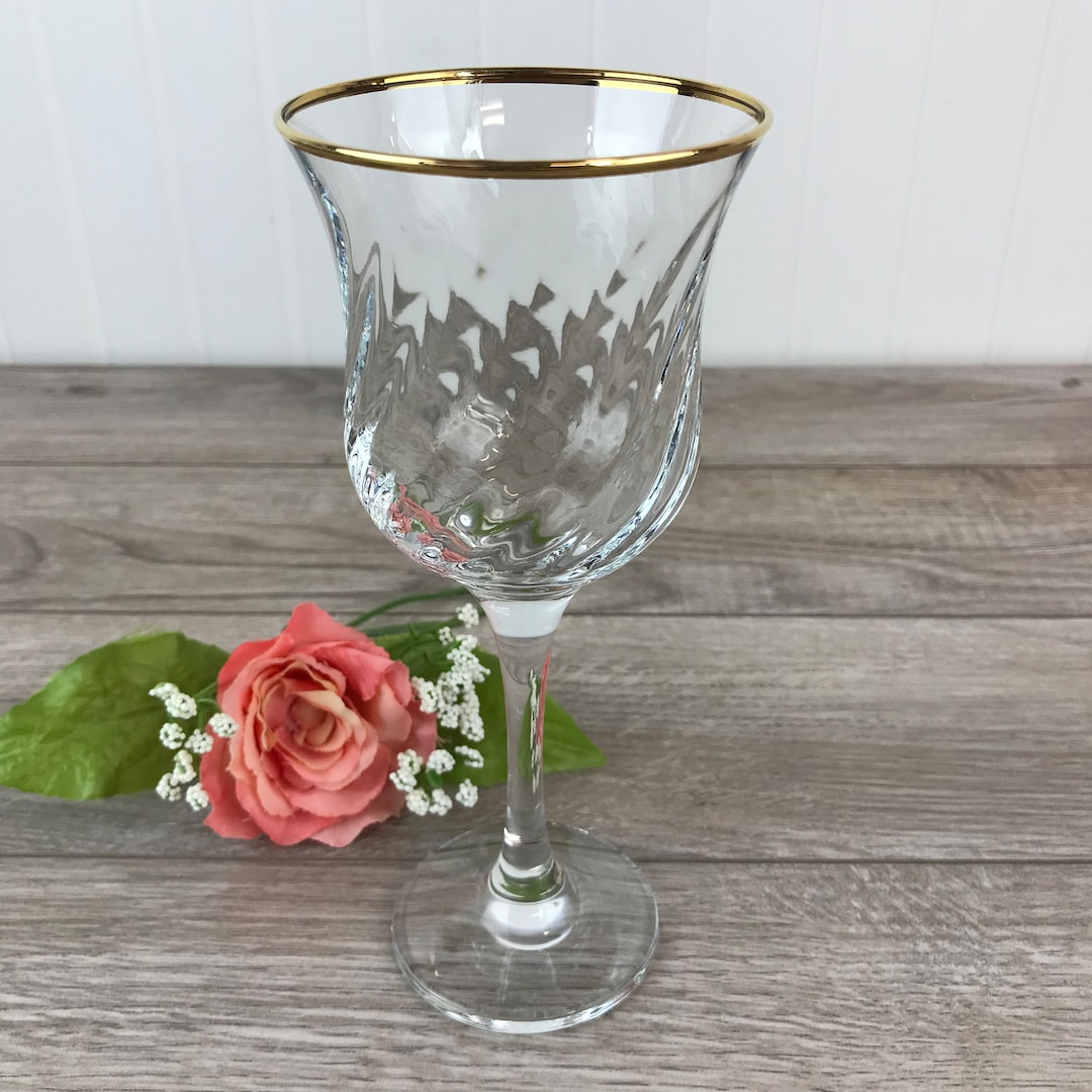 Vintage Gold Rim Wine Goblet in Clear Glass With Swirled Bowl ...