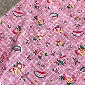Vintage 80s Checkered Pink With Fruit Pattern Sewing Fabric 43 X 58 ...