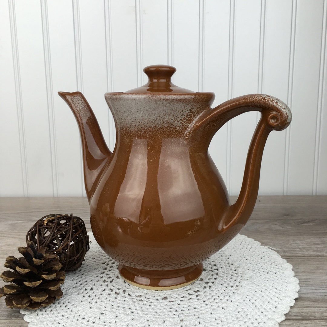 Vintage Beauceware Pottery Teapot, Tan Brown With White Drip Glaze ...