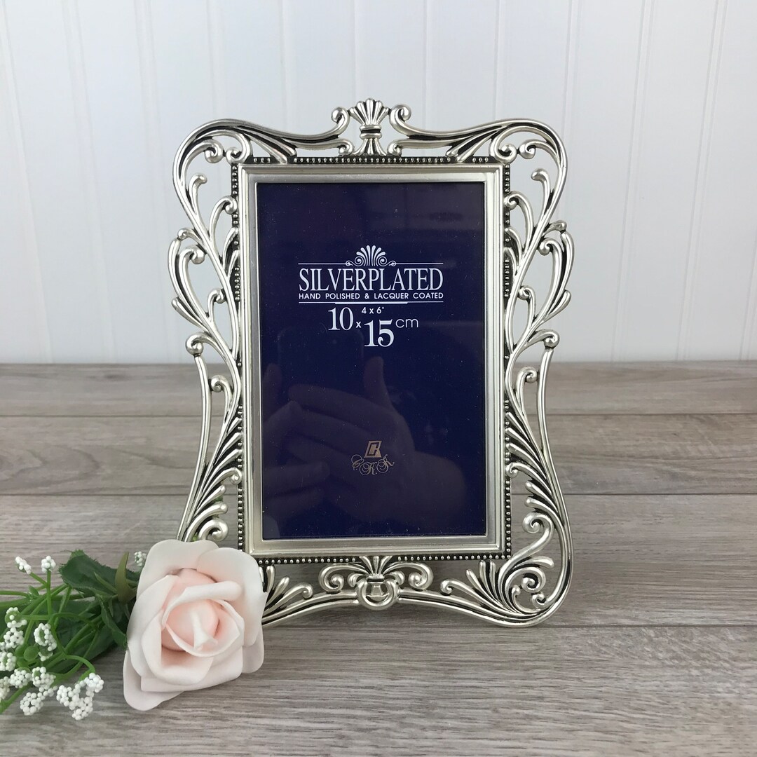 Vintage Silver Plated Zinc Picture Frame, 4'' X 6'' Photo Frame, Ornate ...