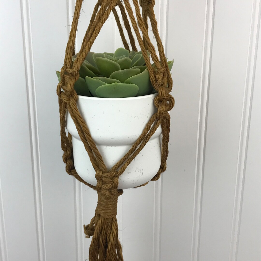 Vintage 70s Jute Macrame With Wooden Beads Plant Hanger, Hanging Plant ...