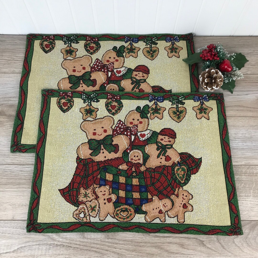 Vintage Christmas Gingerbread Placemat, Set of 2, Pair of Woven Fabric ...