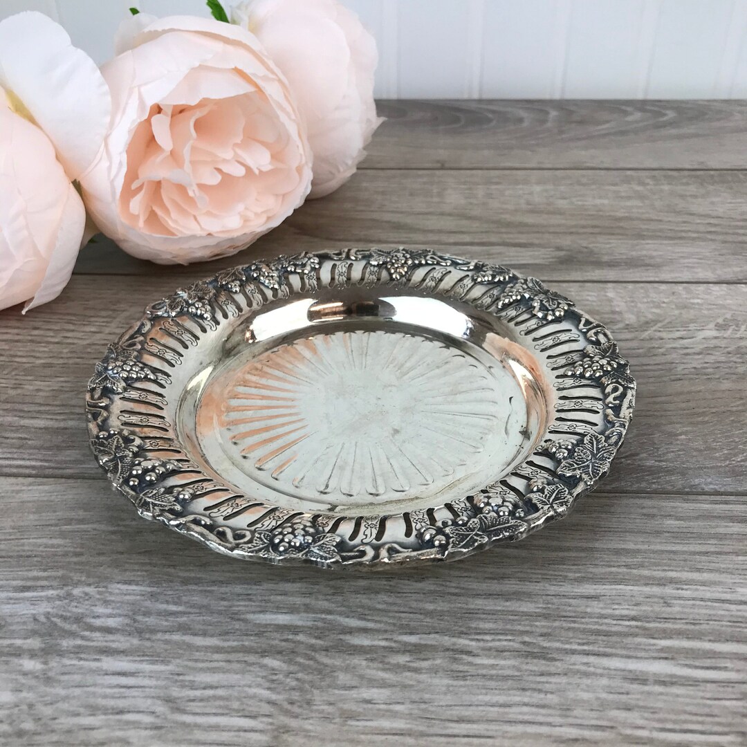 Vintage Silver Plate Small Tray or Coaster, Old English Reproduction ...