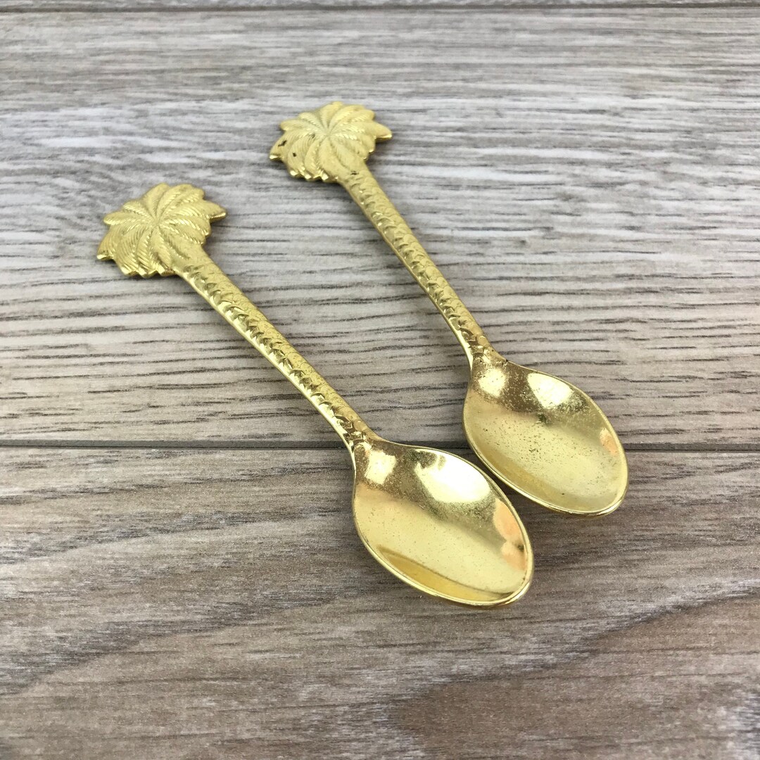 Vintage Gold Plated Sugar Spoons With Palm Trees, 2 Piece Set, Tea ...