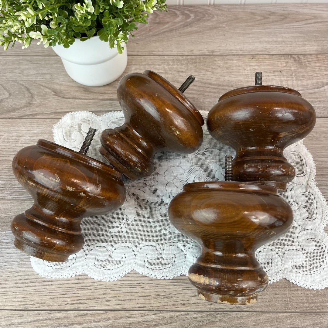 Vintage MCM Wooden Furniture Legs, Set of 4 Wood Rounded Sofa Couch ...