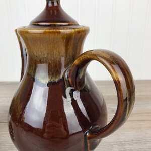 Vintage Glazed Pottery Teapot or Coffee Pot, Dark Brown, Tan Drip Glaze ...