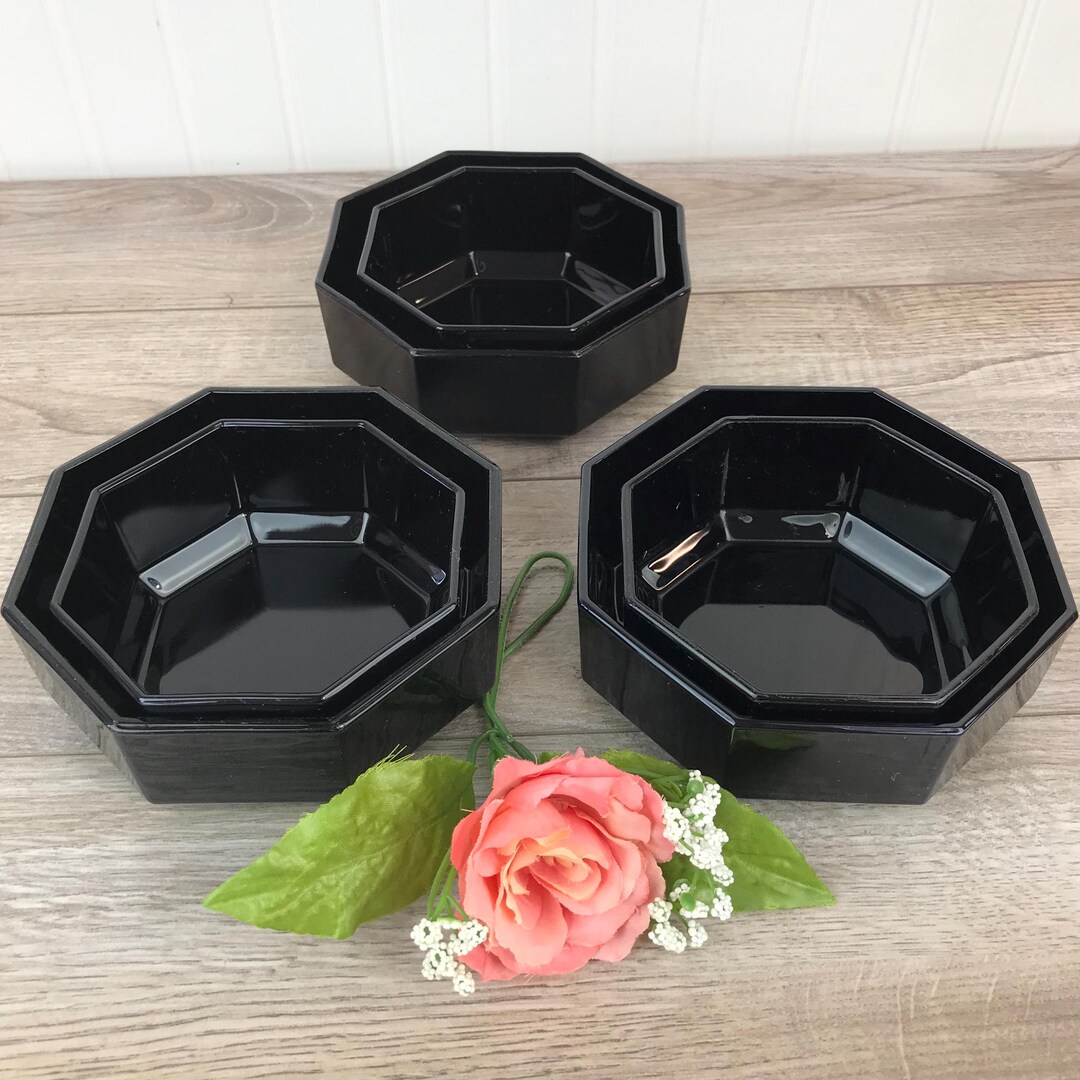 Vintage Black Arcoroc Octime Glass Bowls in 2 Sizes, 6 Piece Set, Soup ...