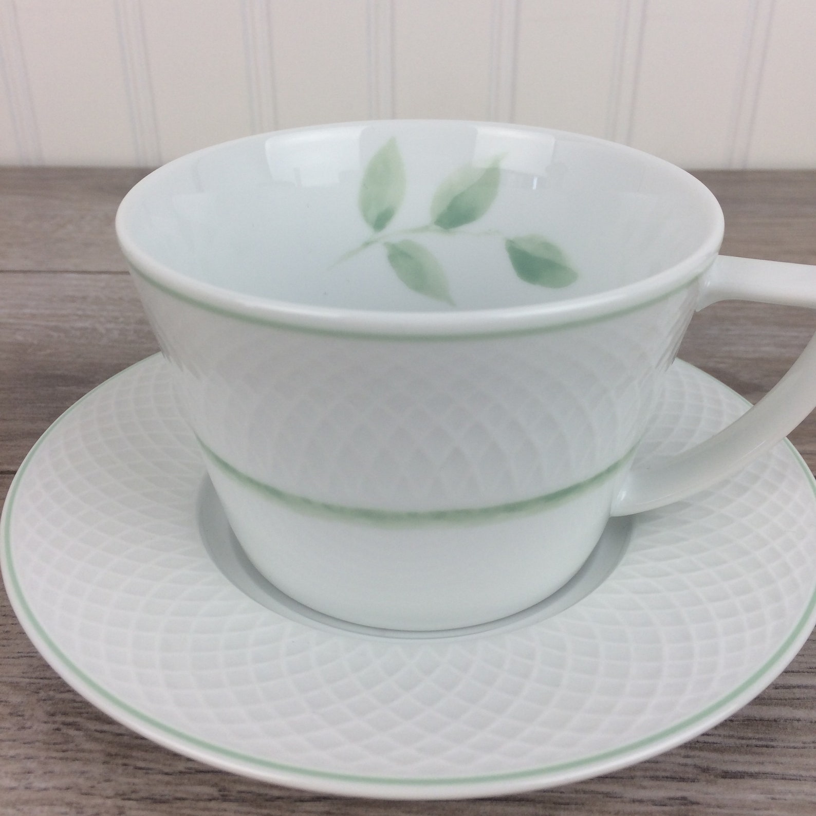 Vintage White Ceramic With Mint Green Leaf Tea Cups Set 4 Tea - Etsy