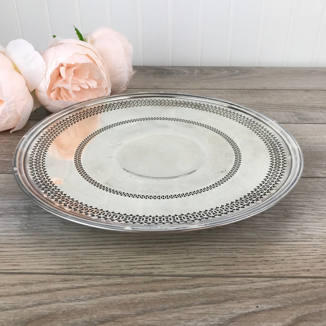 Vintage Meriden Silver Plate Footed Serving Tray, Perforated Design ...