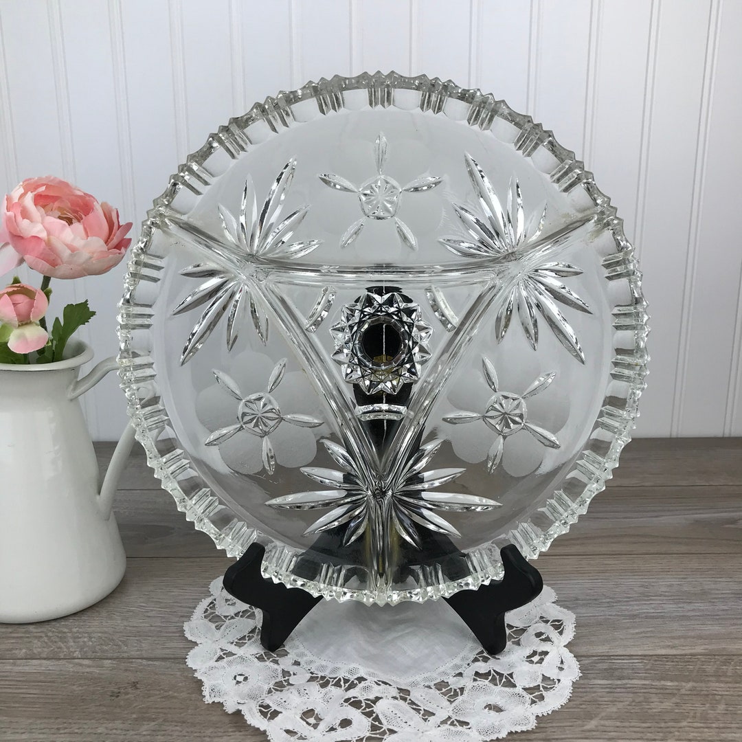 Vintage Crystal Relish Dish, Frosted Glass Flowers, Starburst, Star of ...