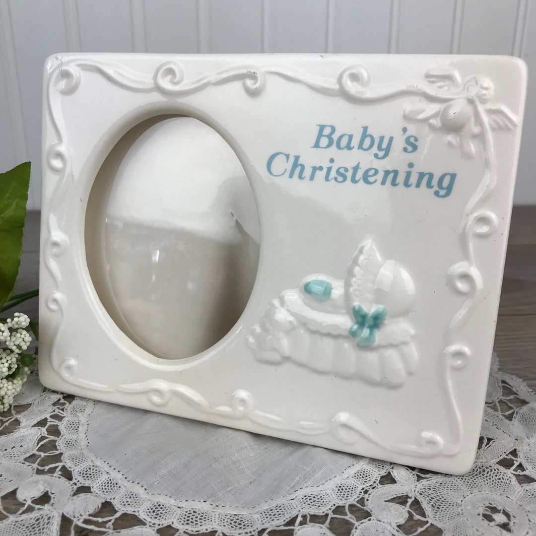 Vintage Russ Baby's Christening Picture Frame, White Ceramic Photo ...