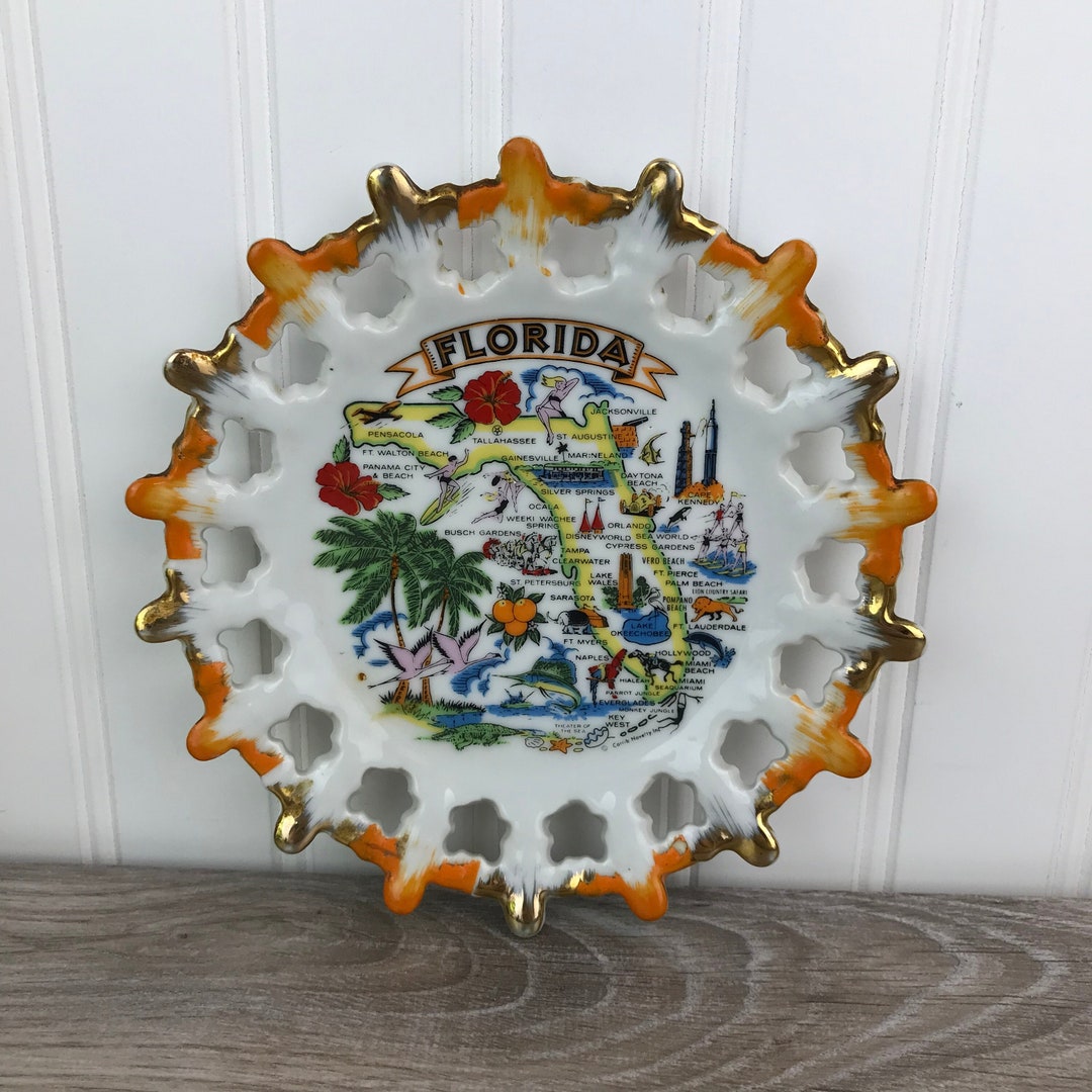 Vintage Florida Ceramic 7 Inch Decorative Plate, Travel Souvenir Wall ...