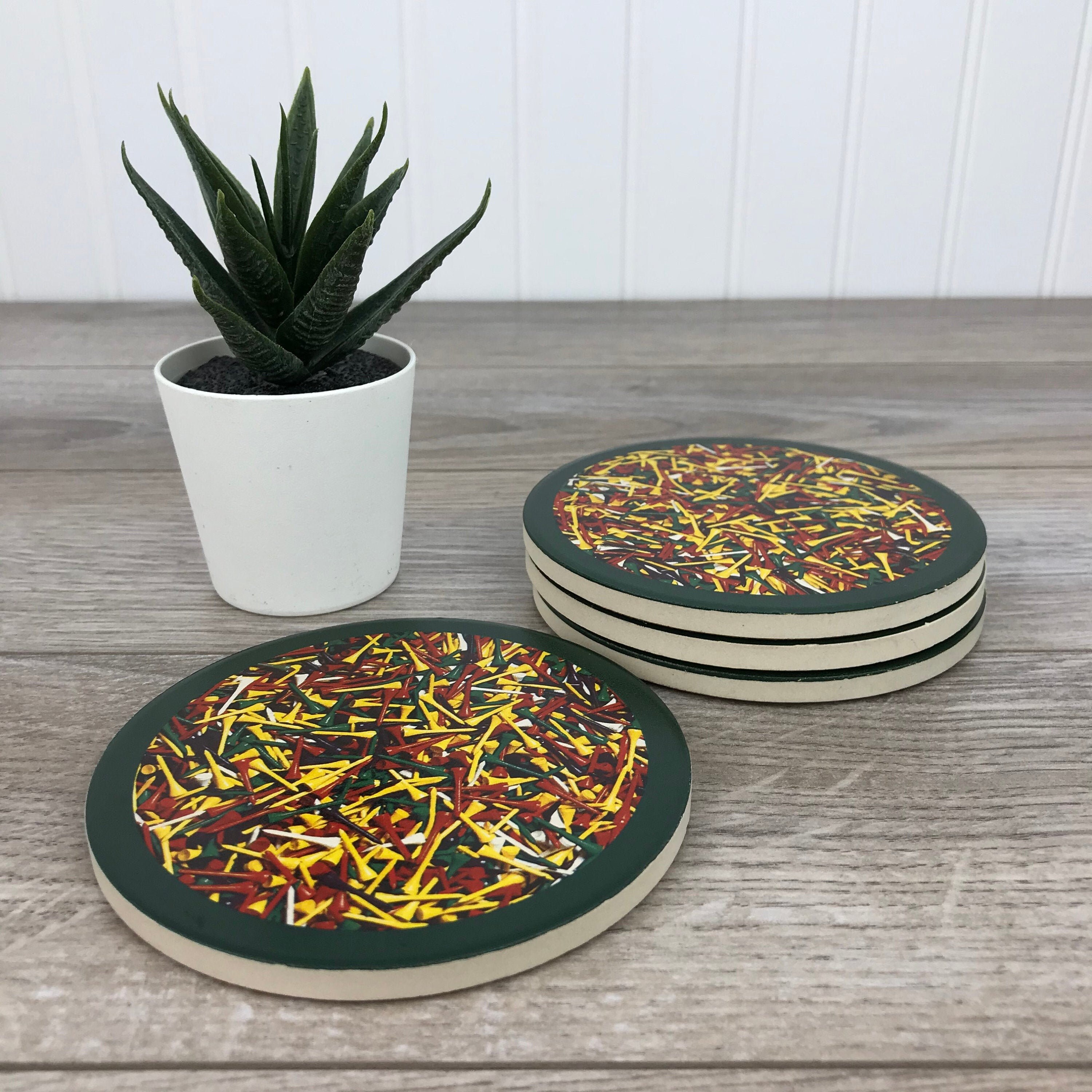 Vintage Golf Themed Coaster Set 4 Ceramic Coasters with Cork | Etsy