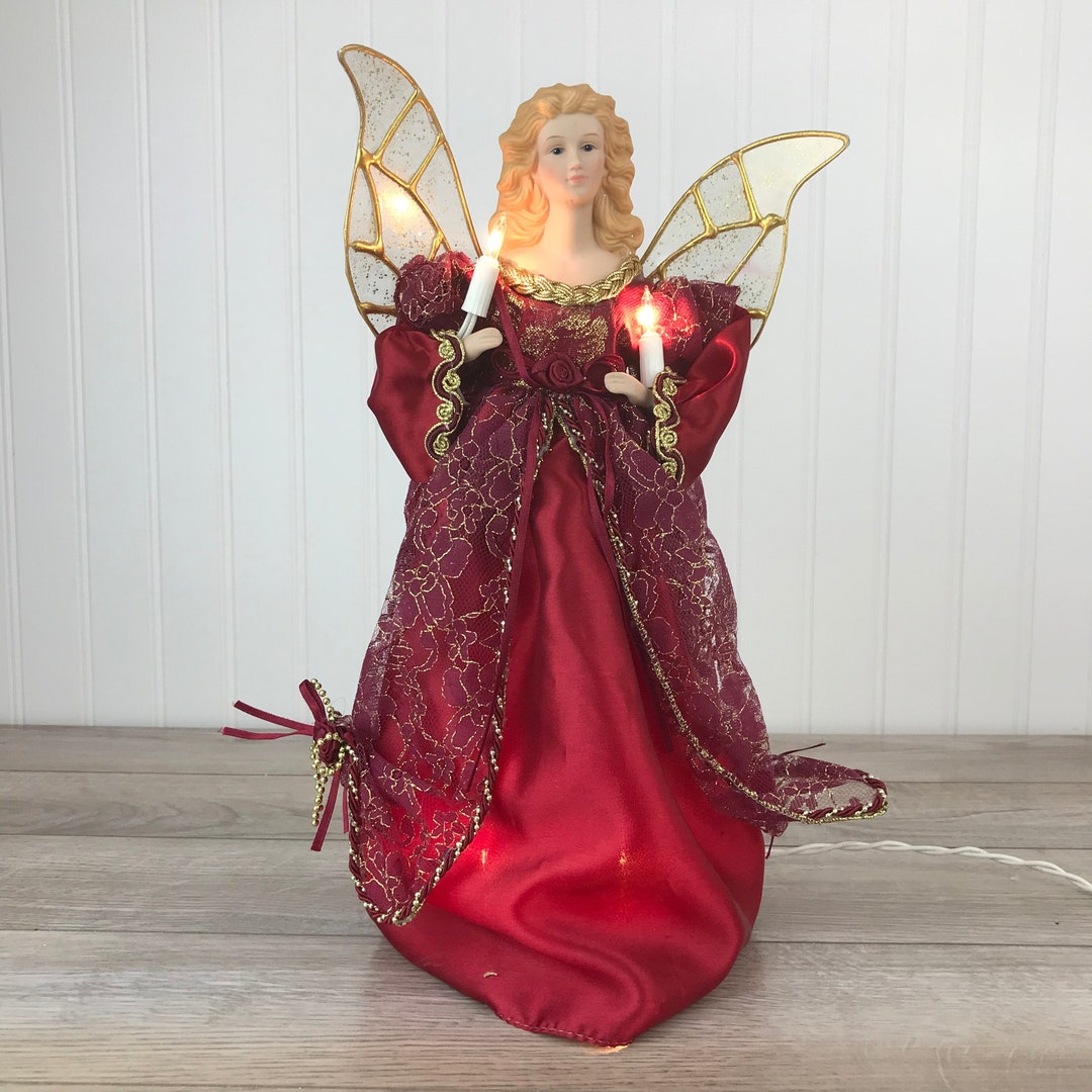 Vintage Lighted Christmas Tree Topper, Tree Top Angel, Porcelain Face ...