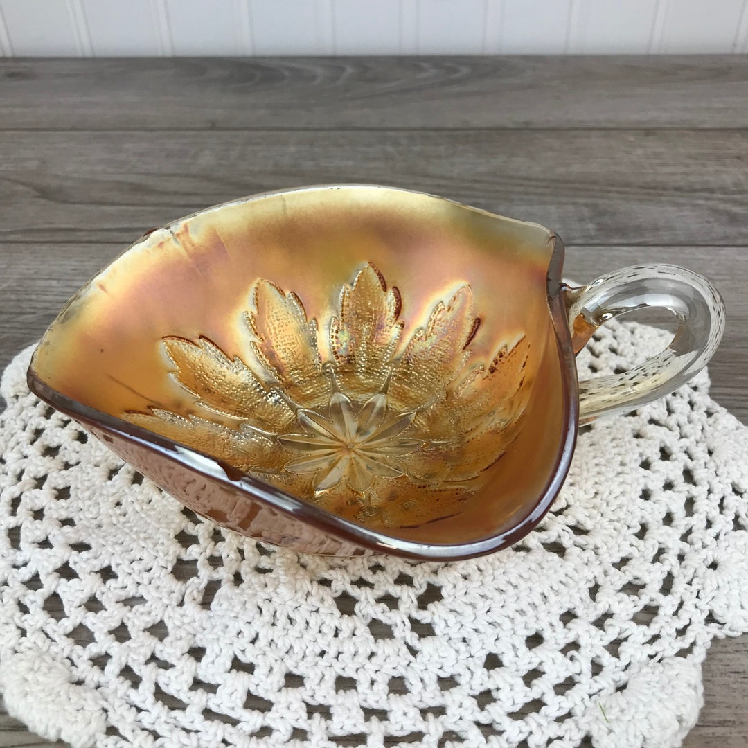 Vintage Marigold Carnival Glass Decorative Bowl With One Handle, Orange ...