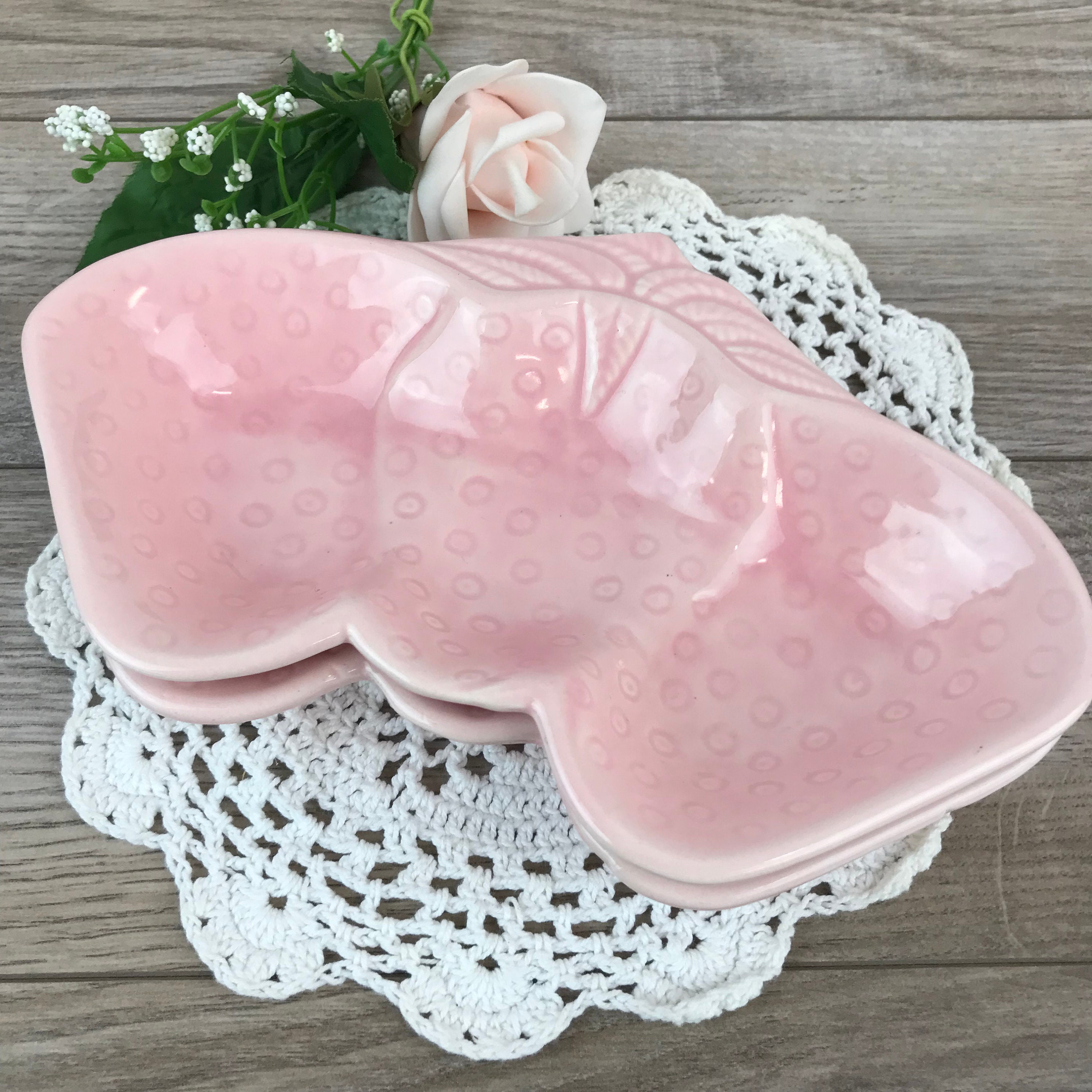 Set of 2 Vintage Belmar Pottery Strawberry Serving Dishes, Pink Ceramic ...