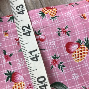 Vintage 80s Checkered Pink With Fruit Pattern Sewing Fabric 43 X 58 ...