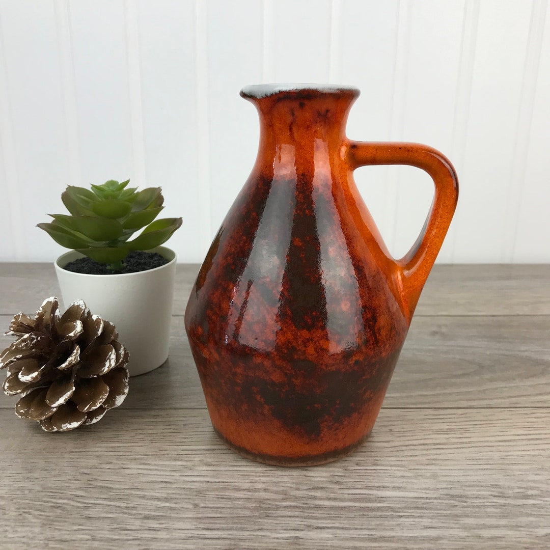 Vintage Orange Flame Pottery Vase, Handcrafted Pottery, Canadian Red ...