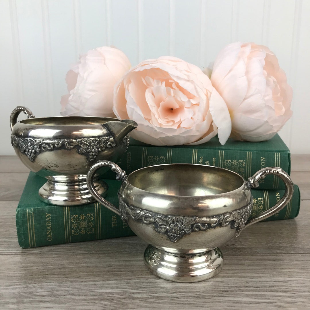 Vintage Old English Reproduction Silver Plated Sugar Bowl and Creamer ...