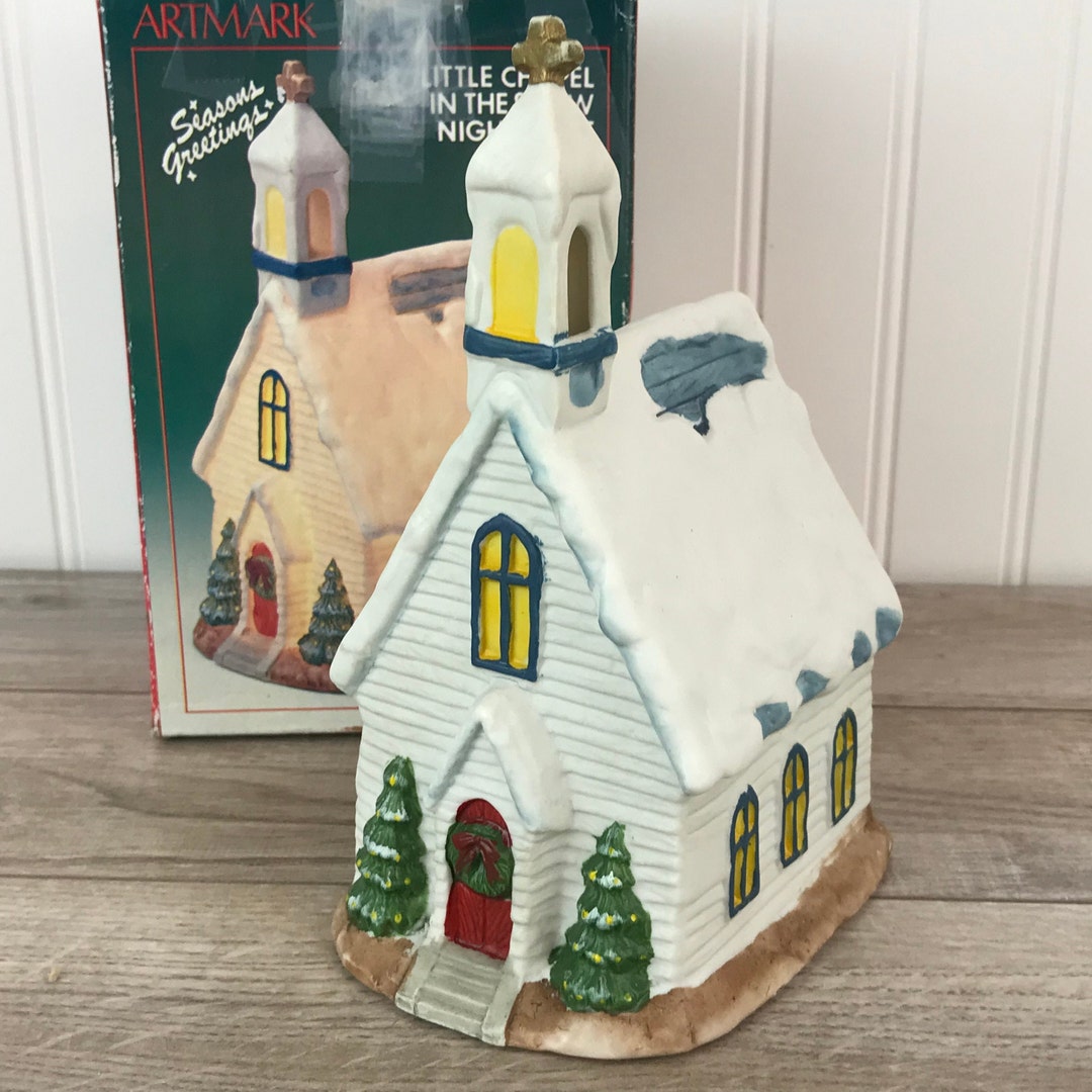 Vintage Christmas Village Chapel in the Snow, Village Church, Lighted ...