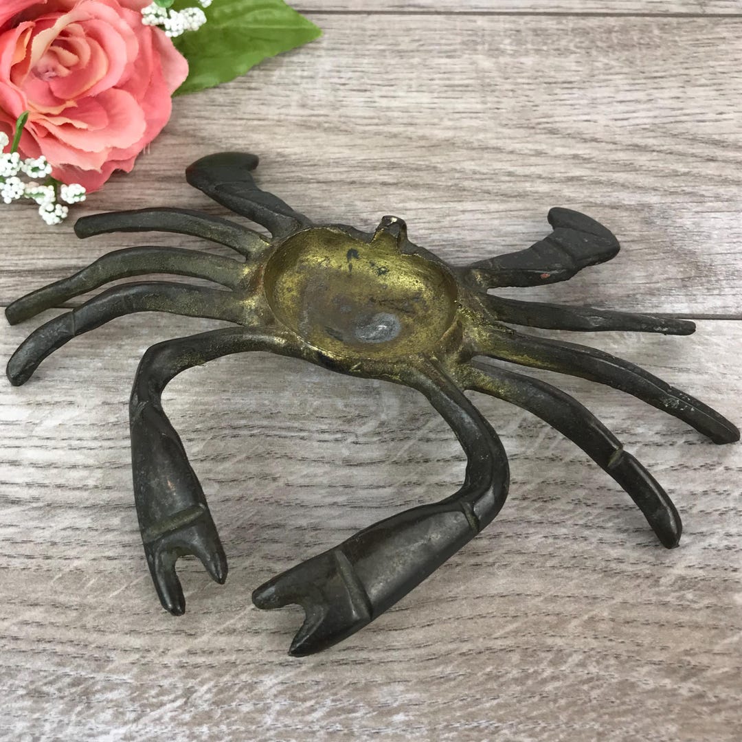 Vintage Solid Brass Crab Incense Burner, Brass Crab Figurine, Paper ...