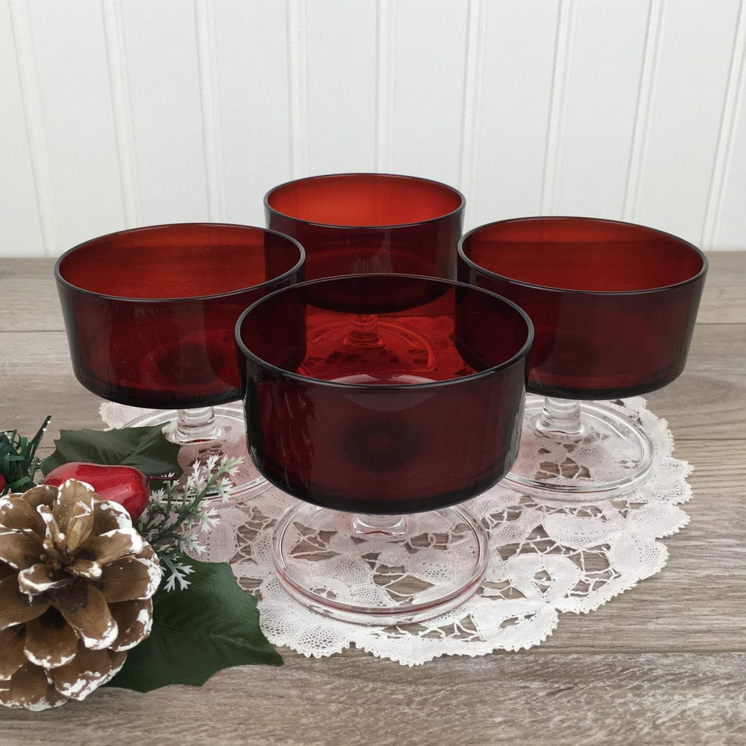 Vintage Ruby Red Luminarc 5 Oz Dessert Cups, Set of 4 Sorbet Cups ...