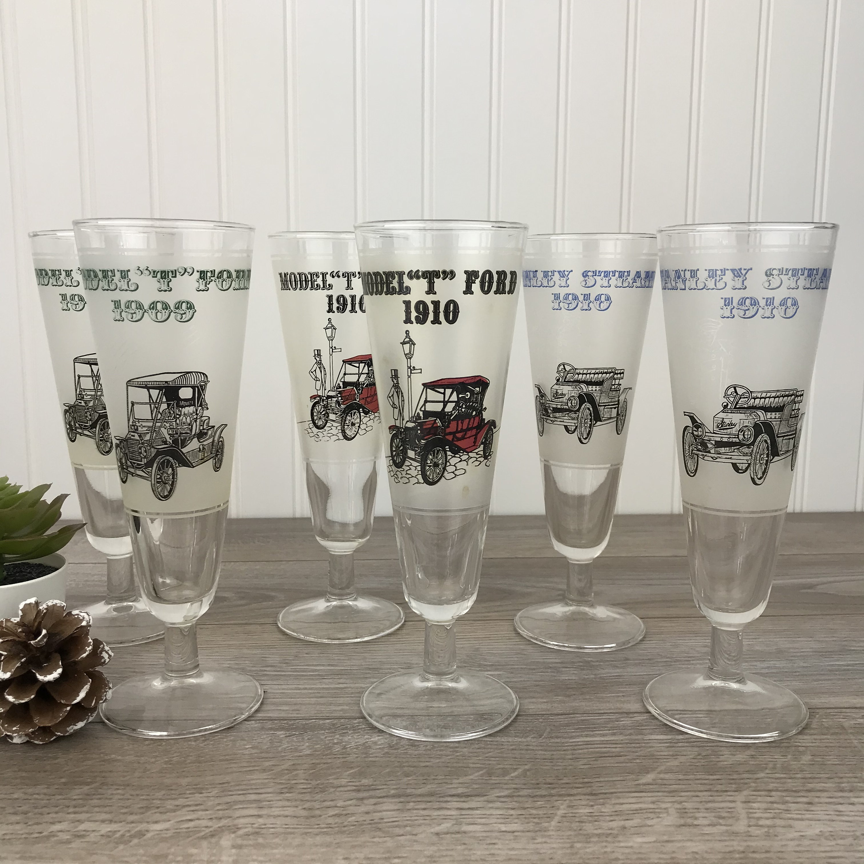 Vintage Classic Cars Beer Glasses Set of 6 Pilsner Glass | Etsy