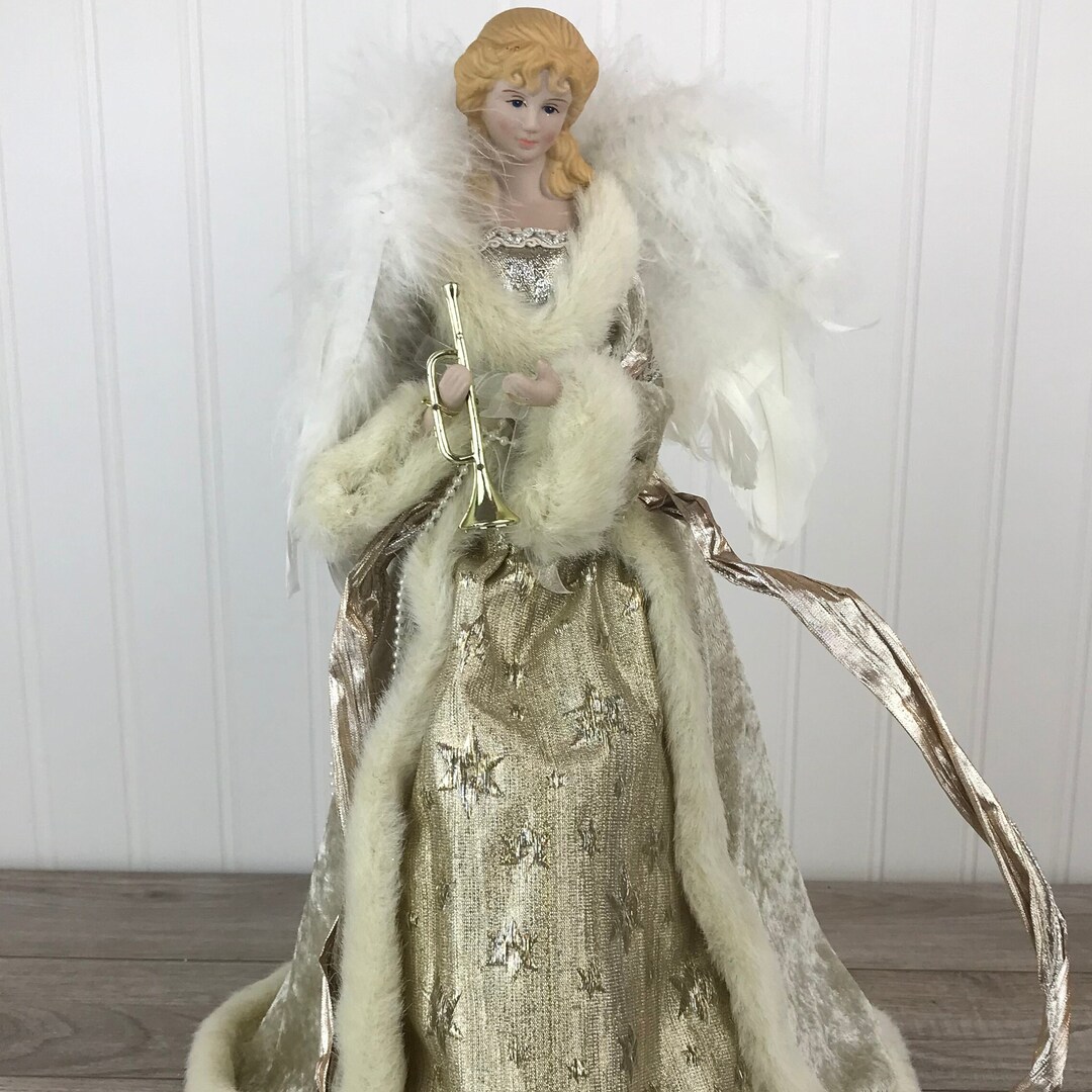 Vintage Christmas Tree Topper, Tall 16 Tree Top Angel, Beige Velvet ...