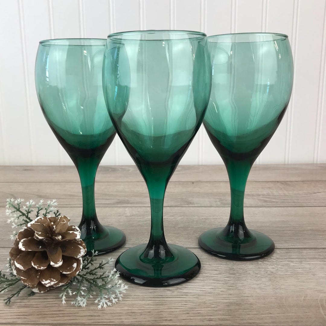 Vintage Emerald Green Libbey Glass, Set of 3 Juniper Wine Glasses, Dark ...