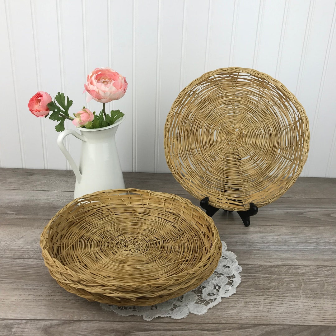 Vintage Wicker Plates, Set of 4 Paper Plate Holders, Rattan Plate ...