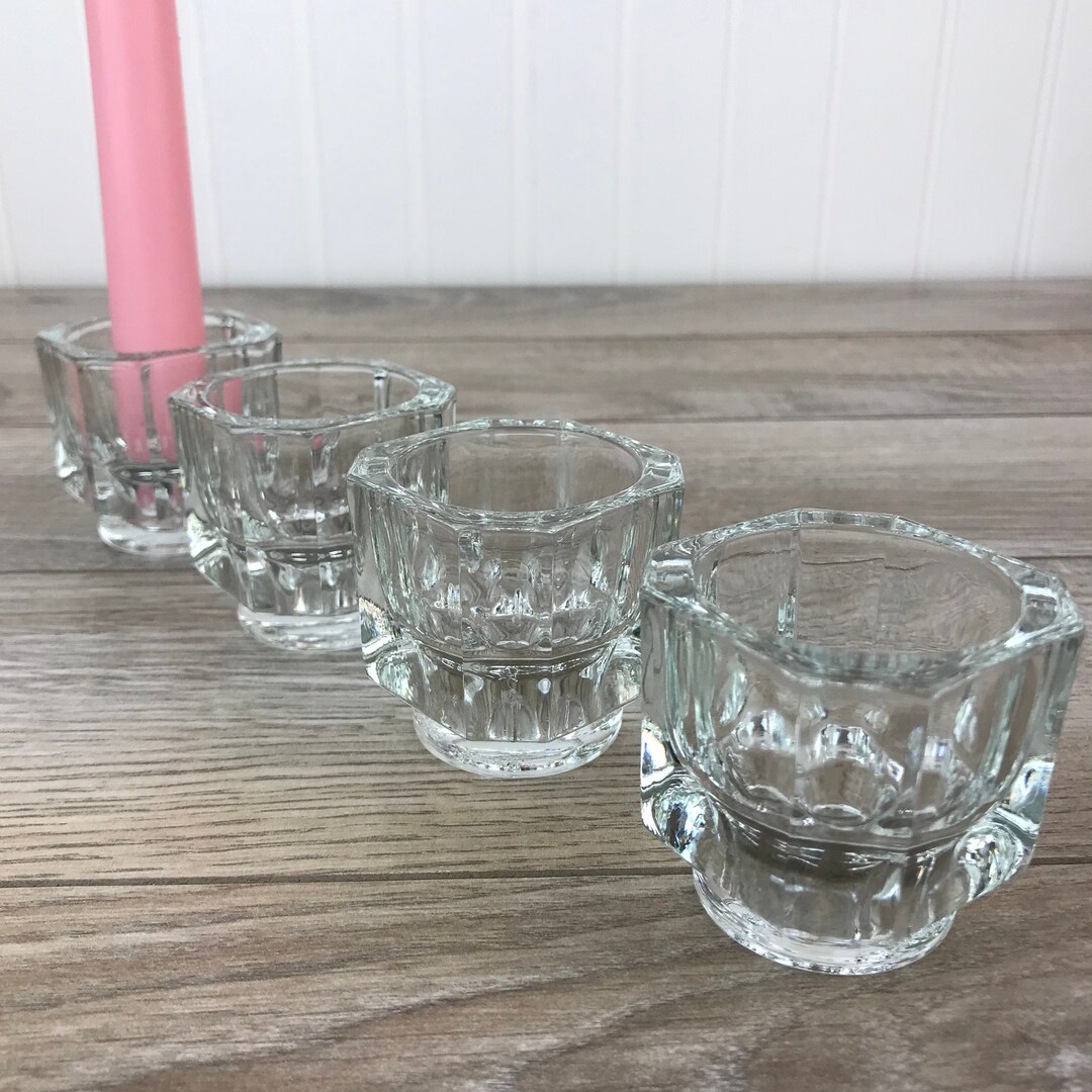 Set of 4 Vintage Covetro Italy Clear Glass Egg Cups and Tapper Candle ...