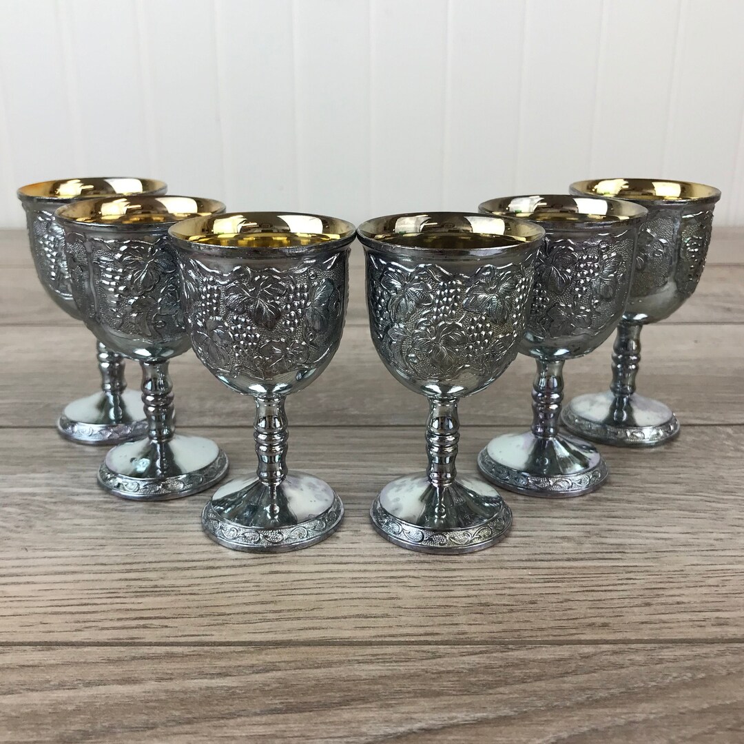 Vintage Silver Plated Mini Wine Glasses Gold Interior, Set of 6 Small ...