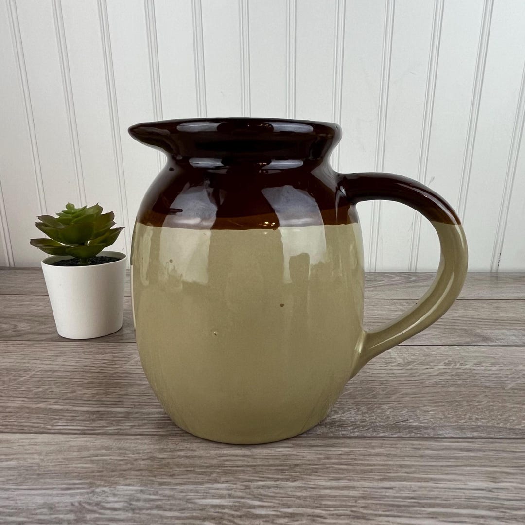 Vintage Stoneware Pitcher / Vase: Brown Beige Color Gradation, Glazed ...