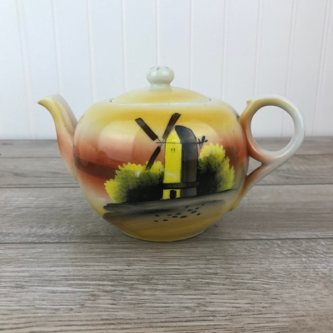 Vintage Japanese Windmill at Sundown Teapot, Orange & Yellow Hand ...