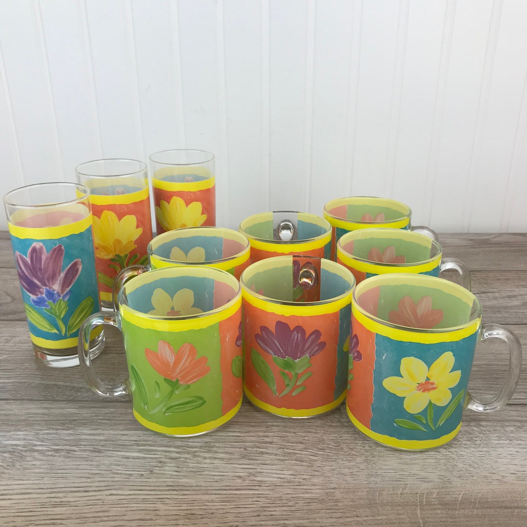 Vintage Set of 10 Arc Matys Mugs and Tumblers, Arcoroc France, Y2K ...