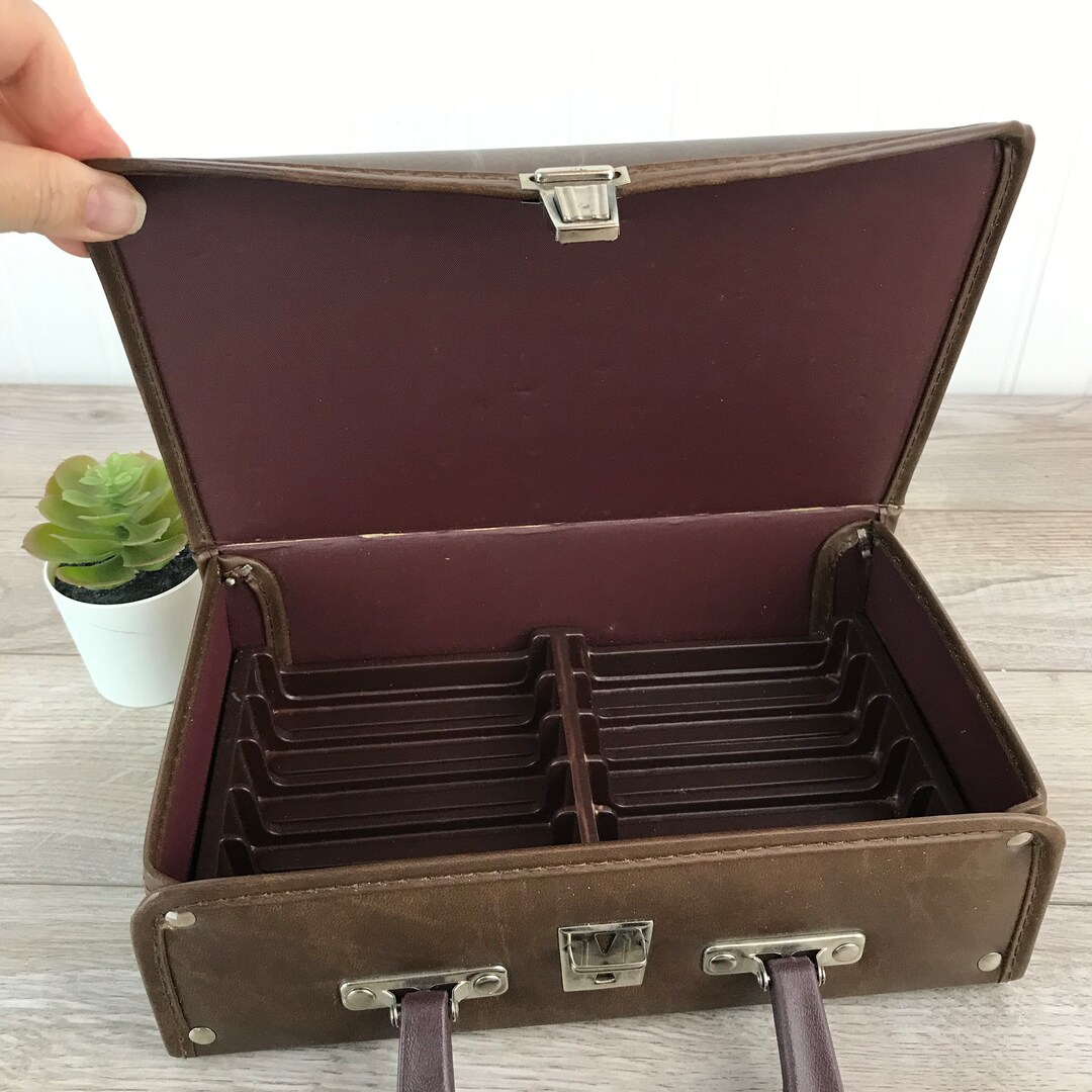 Vintage Brown Vinyl Cassette Tape Carry Case, Portable Storage for 12 ...
