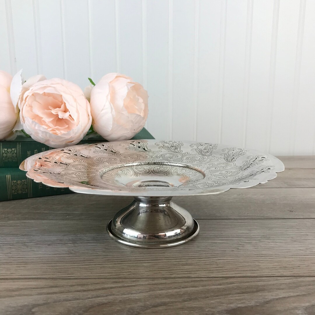 Vintage Silver Plate Footed Plate, Serving Tray, Viking Plate, Etched ...