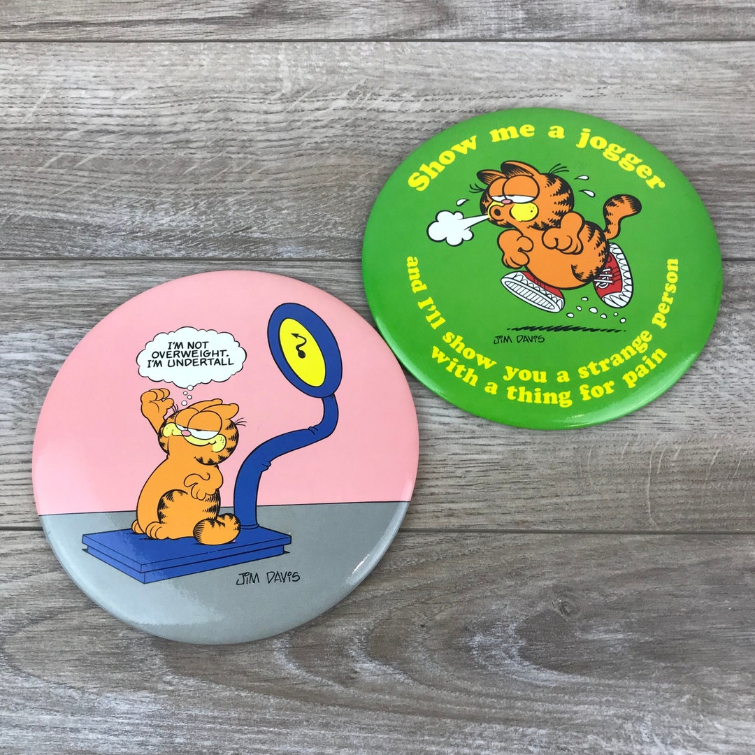 Pair of Vintage Garfield by Jim Davis Pin Buttons, Large 6'' Buttons ...