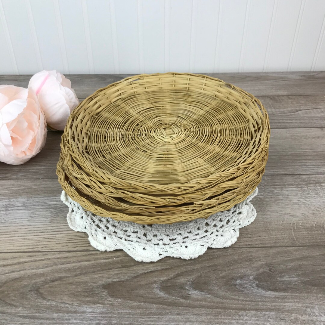 Vintage Wicker Plates, Set of 4 Paper Plate Holders, Rattan Plate ...