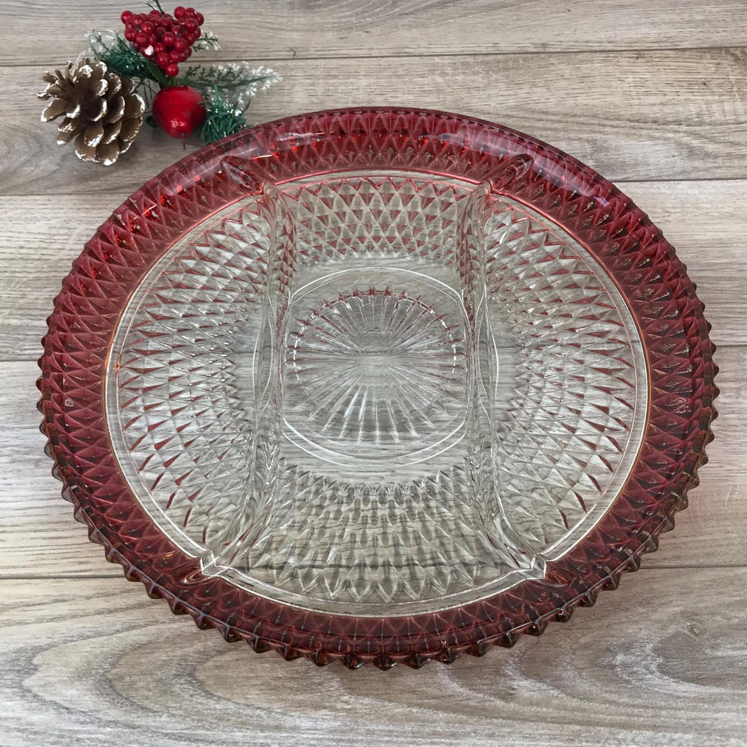 Vintage Ruby Red Large Party Platter by Indiana Glass, Divided Relish ...