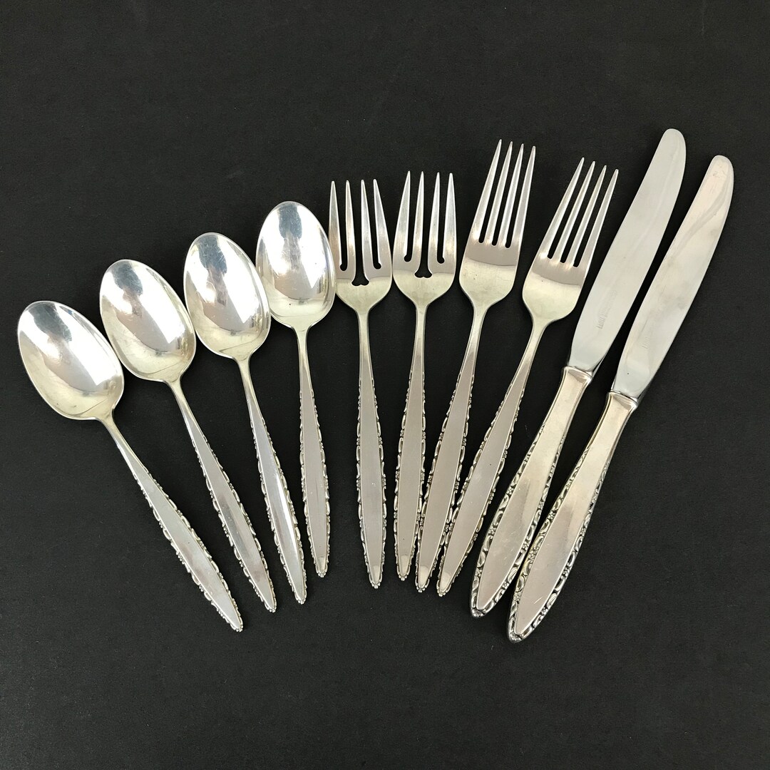 Vintage LUNT Sterling Silver Lace Point Silverware Set, 10 Replacement ...